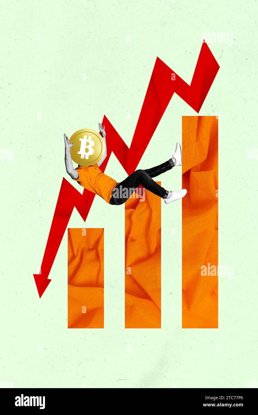 Vertical collage creative poster caricature headless human fall down ...