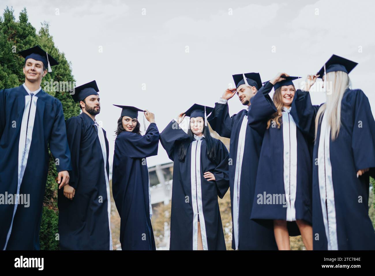 Graduation Celebration. Friends Congratulating Each Other in Beautiful ...