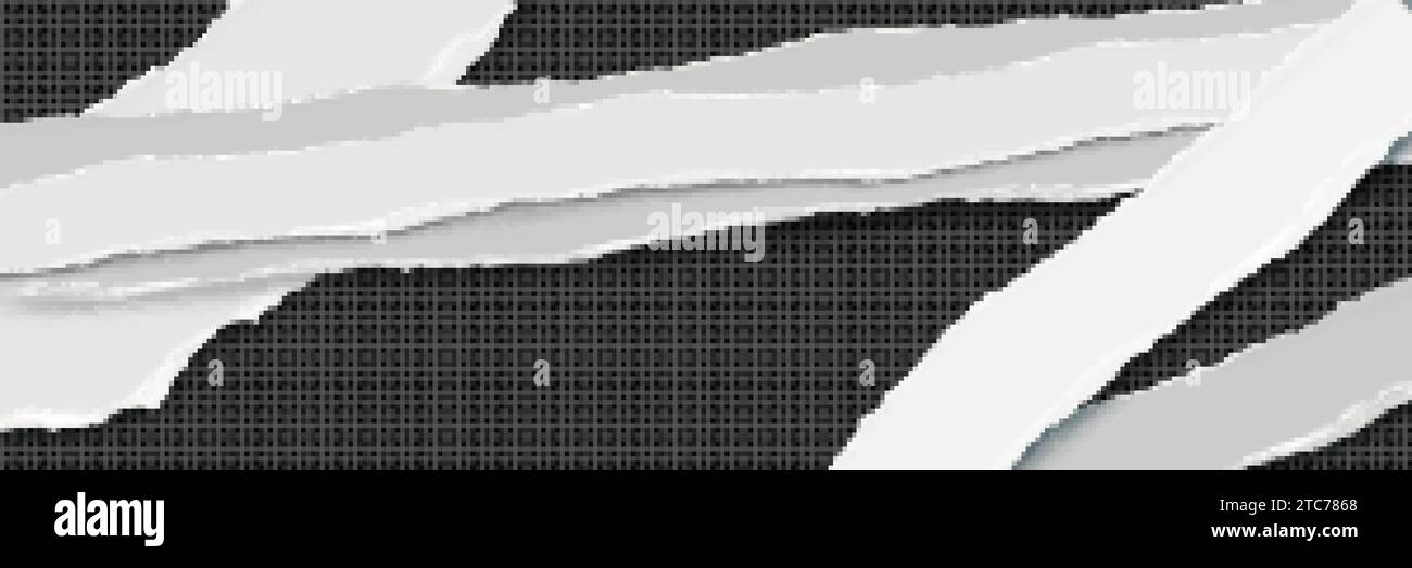 Torn paper strip edge, rip white page piece vector. Tear diagonal sheet ...