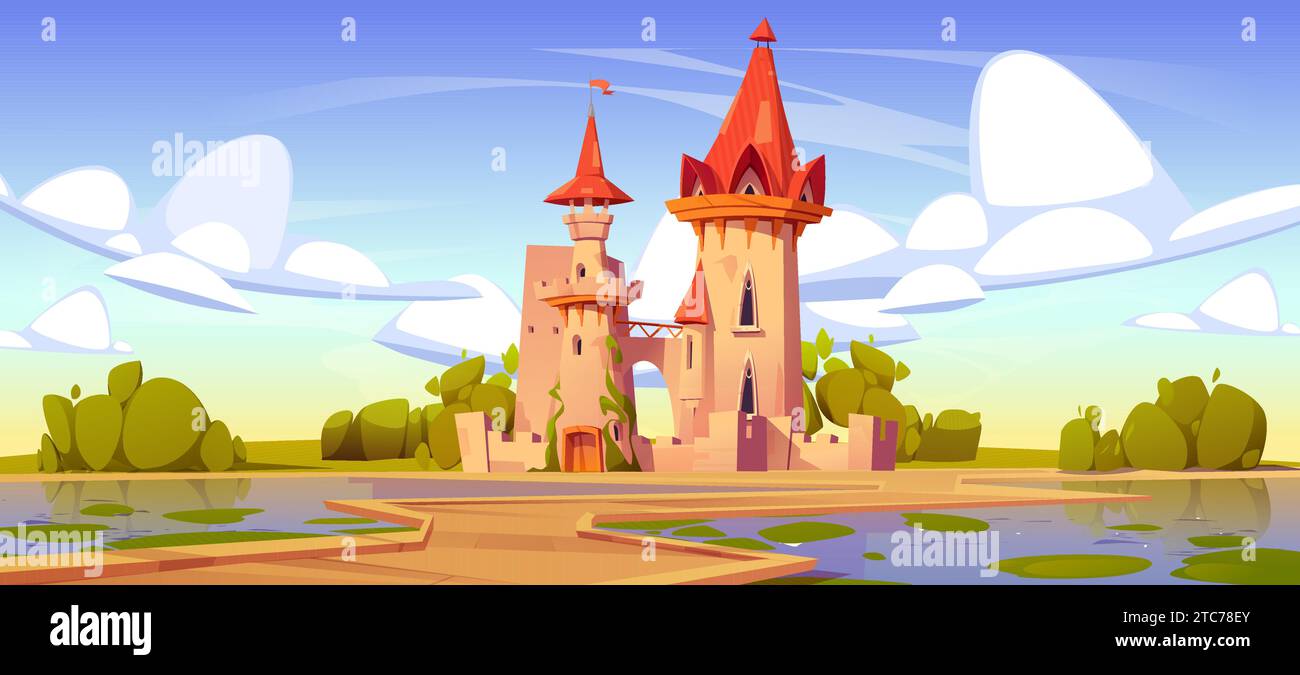 Fantasy fairytale medieval house cartoon background. Magic princess ...