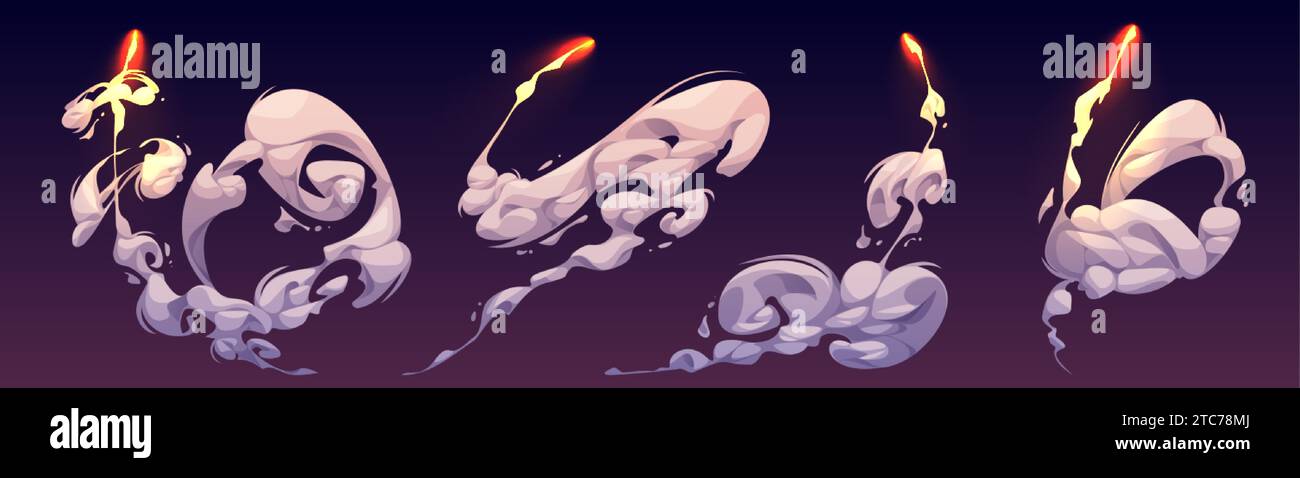 Trail of rocket or shuttle launch with fire and smoke. Cartoon comic ...