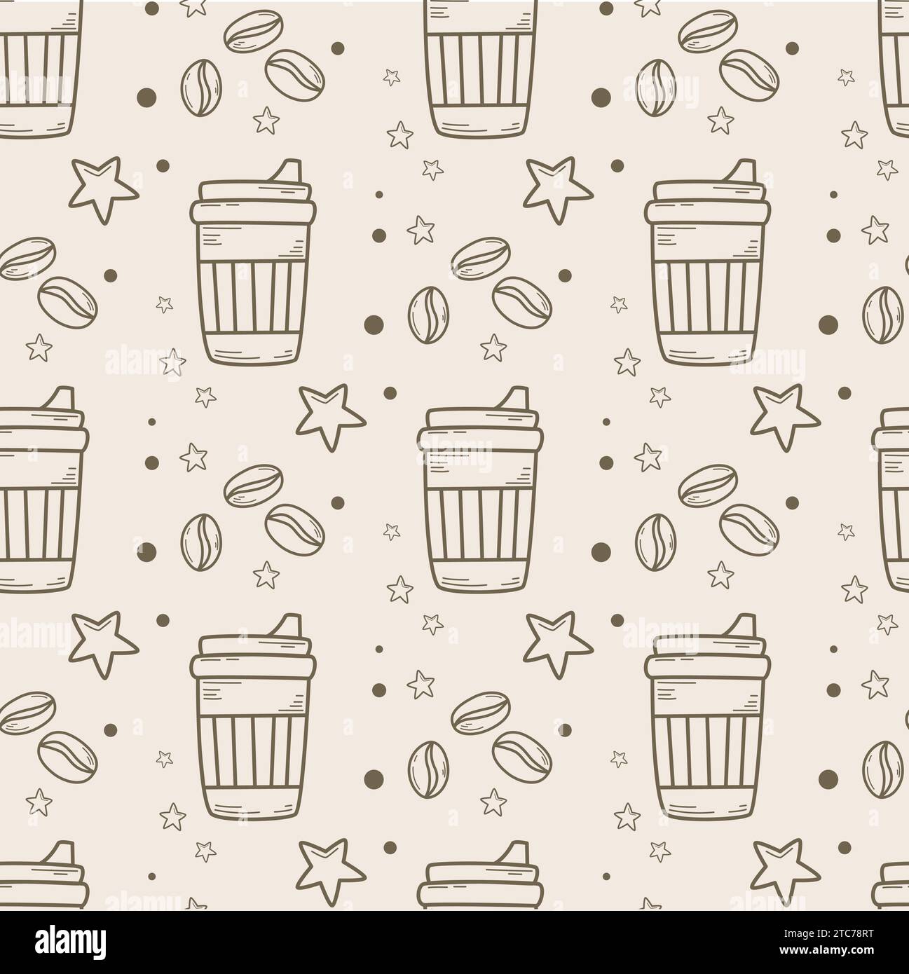 Takeaway coffee and coffee beans seamless pattern. Coffee disposable ...
