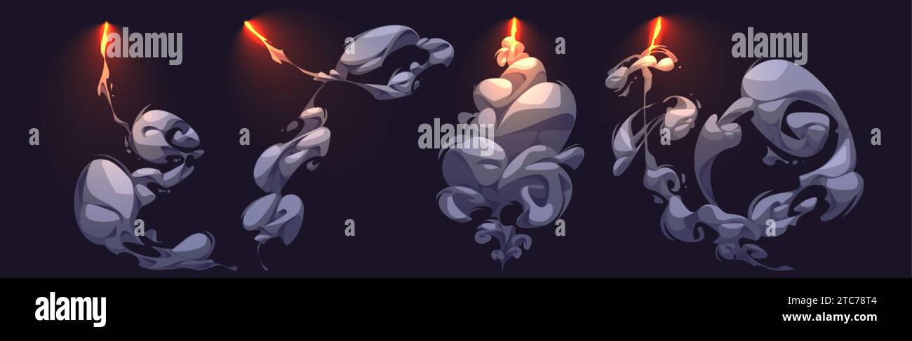 Set of rockets flying with smoke trail isolated in black background ...