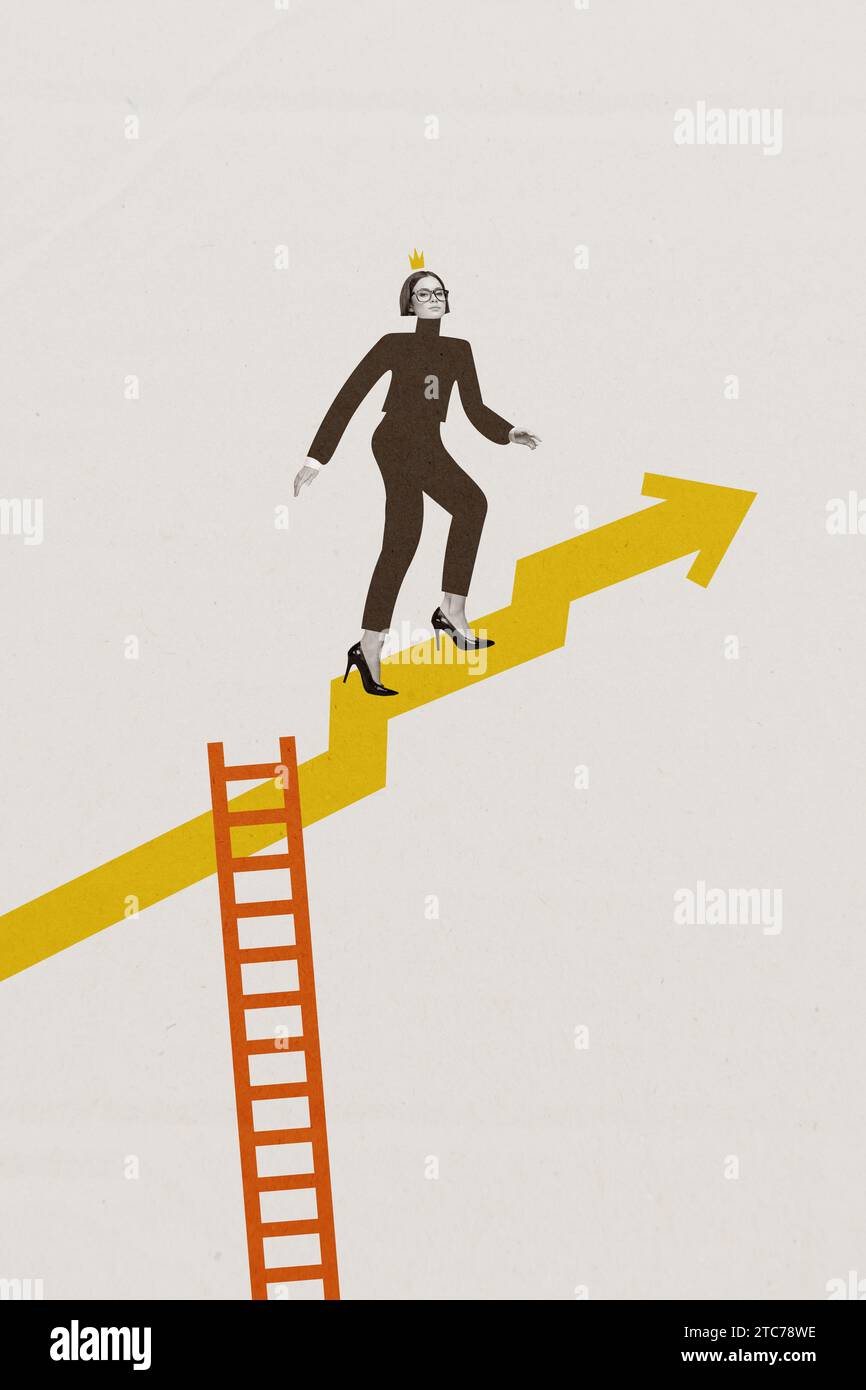 Poster collage image of successful purposeful girl going forward goal ...