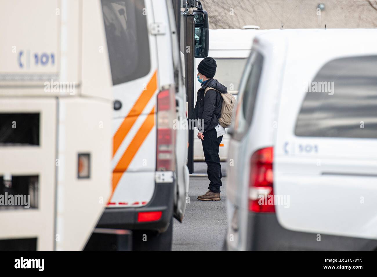 Oudenaarde, Belgium. 11th Dec, 2023. A protester is seen while pro ...