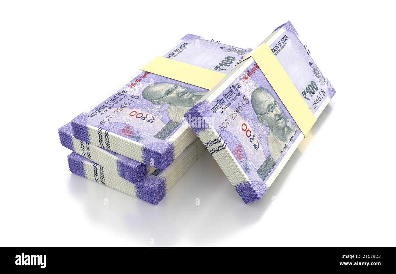 Indian Rupee 100 Currency Note Bundles isolated on White Background ...