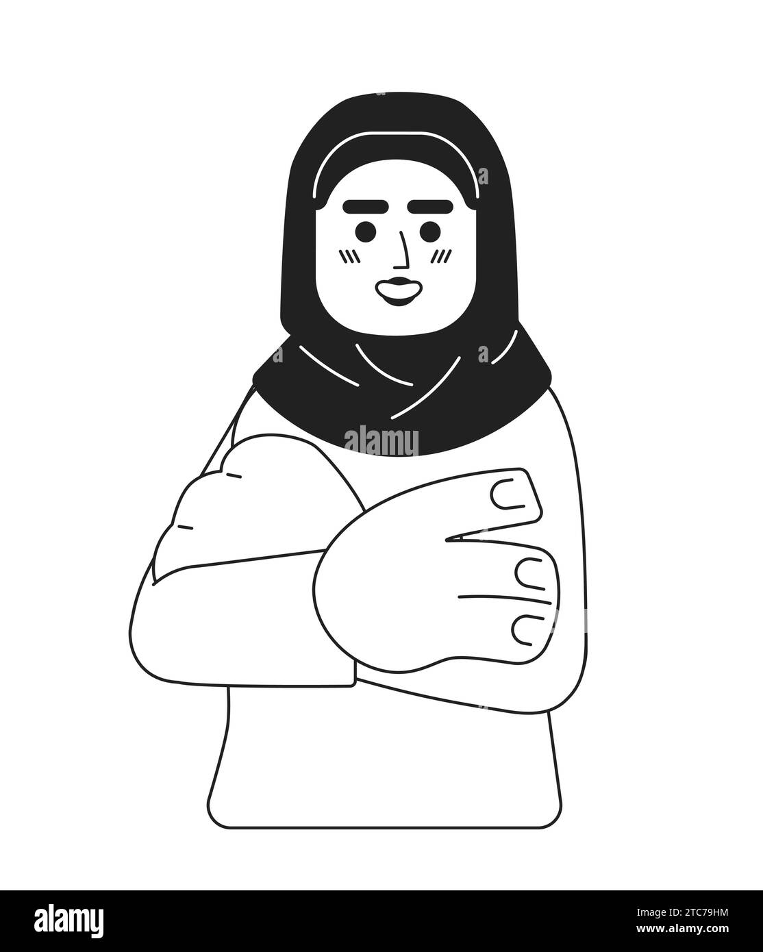 Hijab young adult woman confident arms folded black and white 2D ...