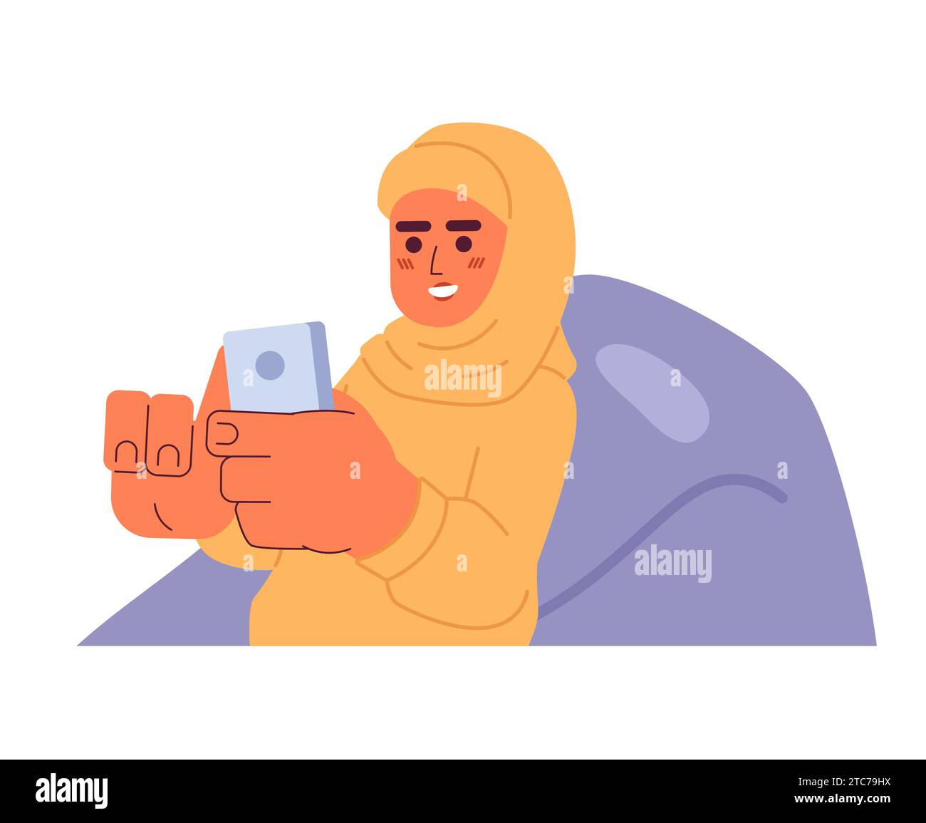 Relaxing hijab girl on beanbag chair 2D cartoon character Stock Vector ...