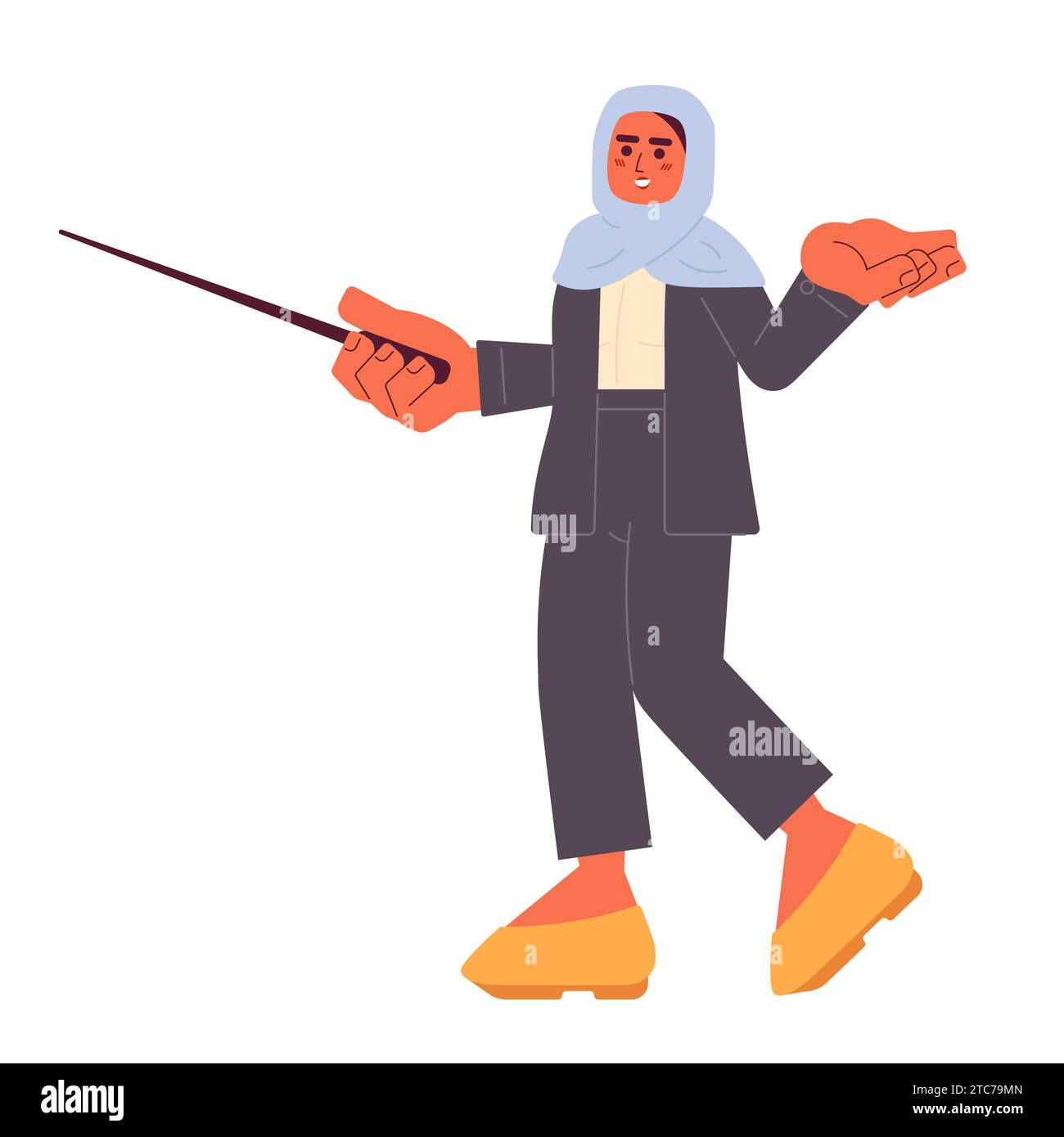 Hijab teacher holding pointer stick 2D cartoon character Stock Vector ...