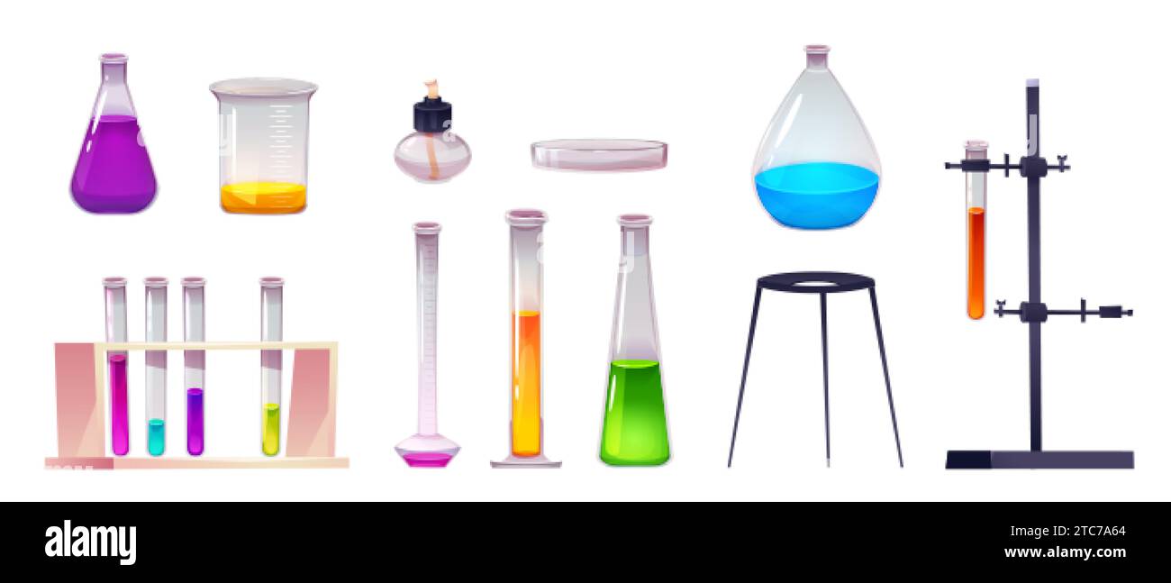 Cartoon laboratory beaker. Science chemistry lab flask vector glass ...