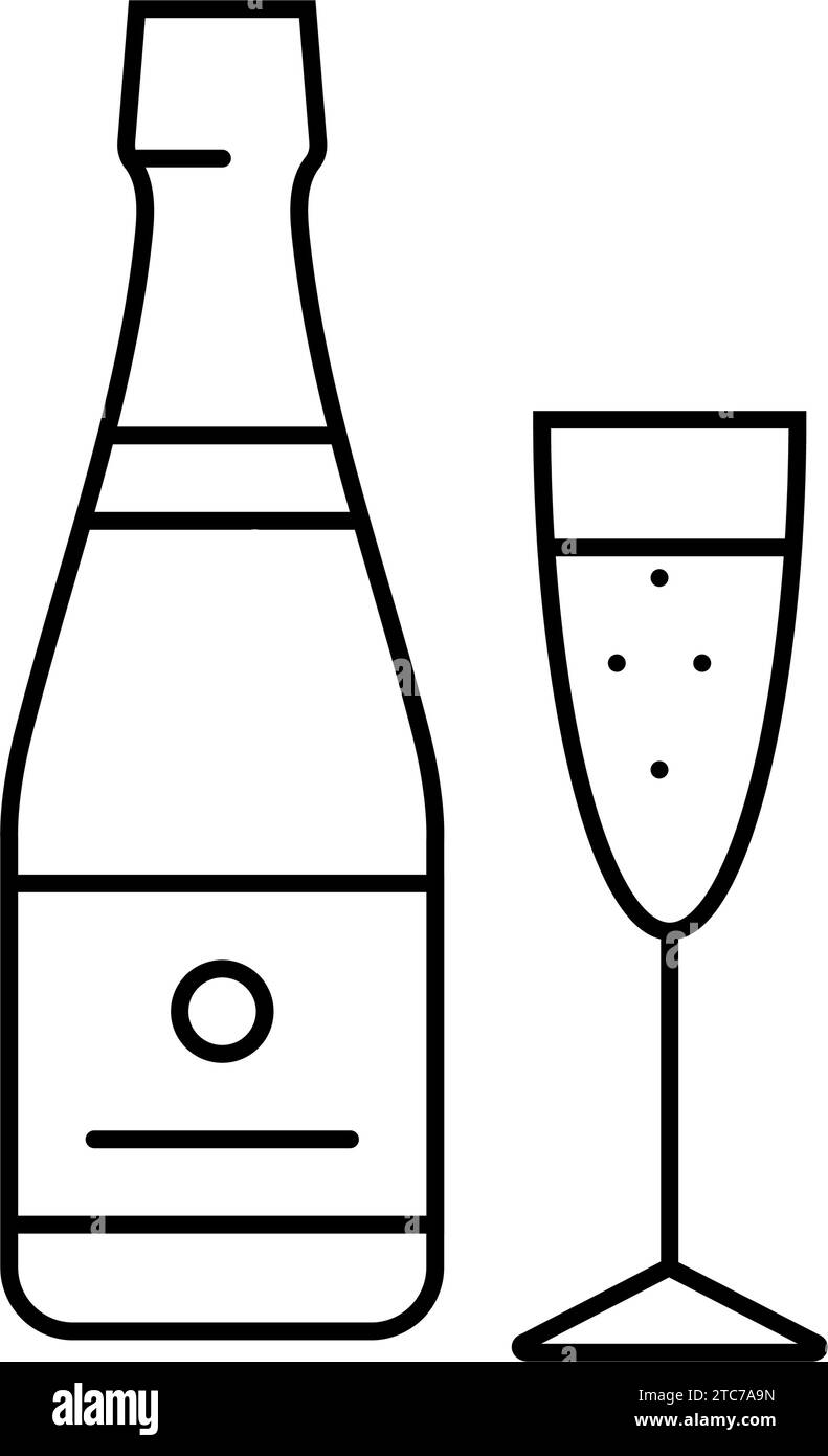 champagne drink bottle line icon vector illustration Stock Vector Image ...