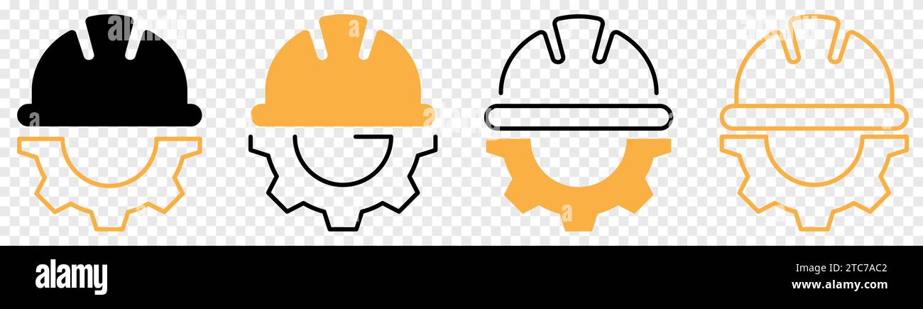 Helmet icons with gears set. Vector illustration isolated on ...