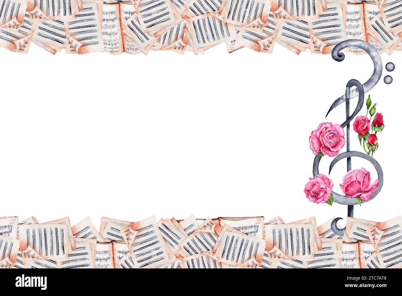 Treble Clef decorated with Rose Flowers. Watercolor illustration ...