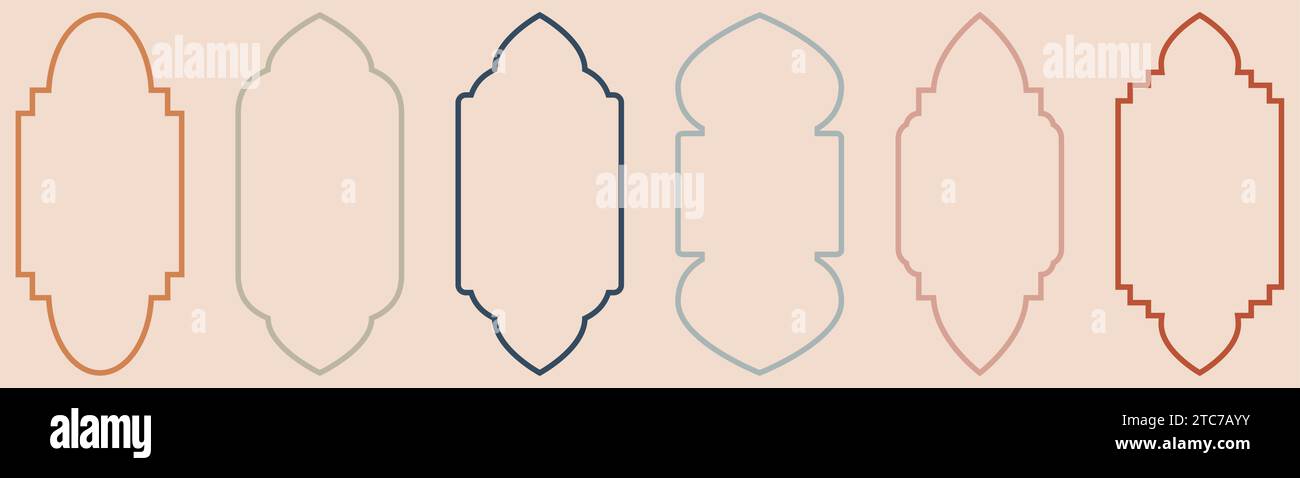 Set of line Islamic door and windows. Frames in Arabic Muslim design ...