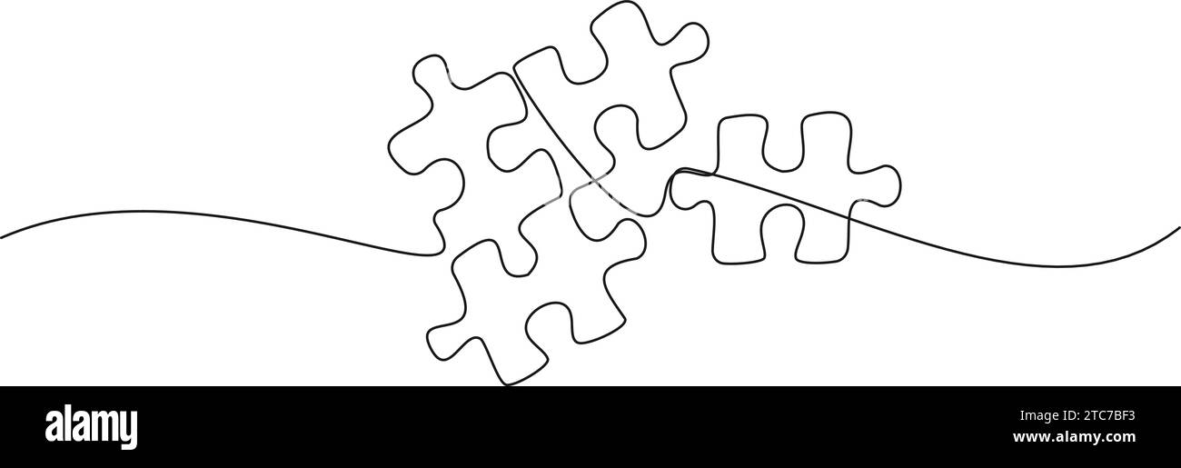 continuous single line drawing of jigsaw puzzle pieces, line art vector ...