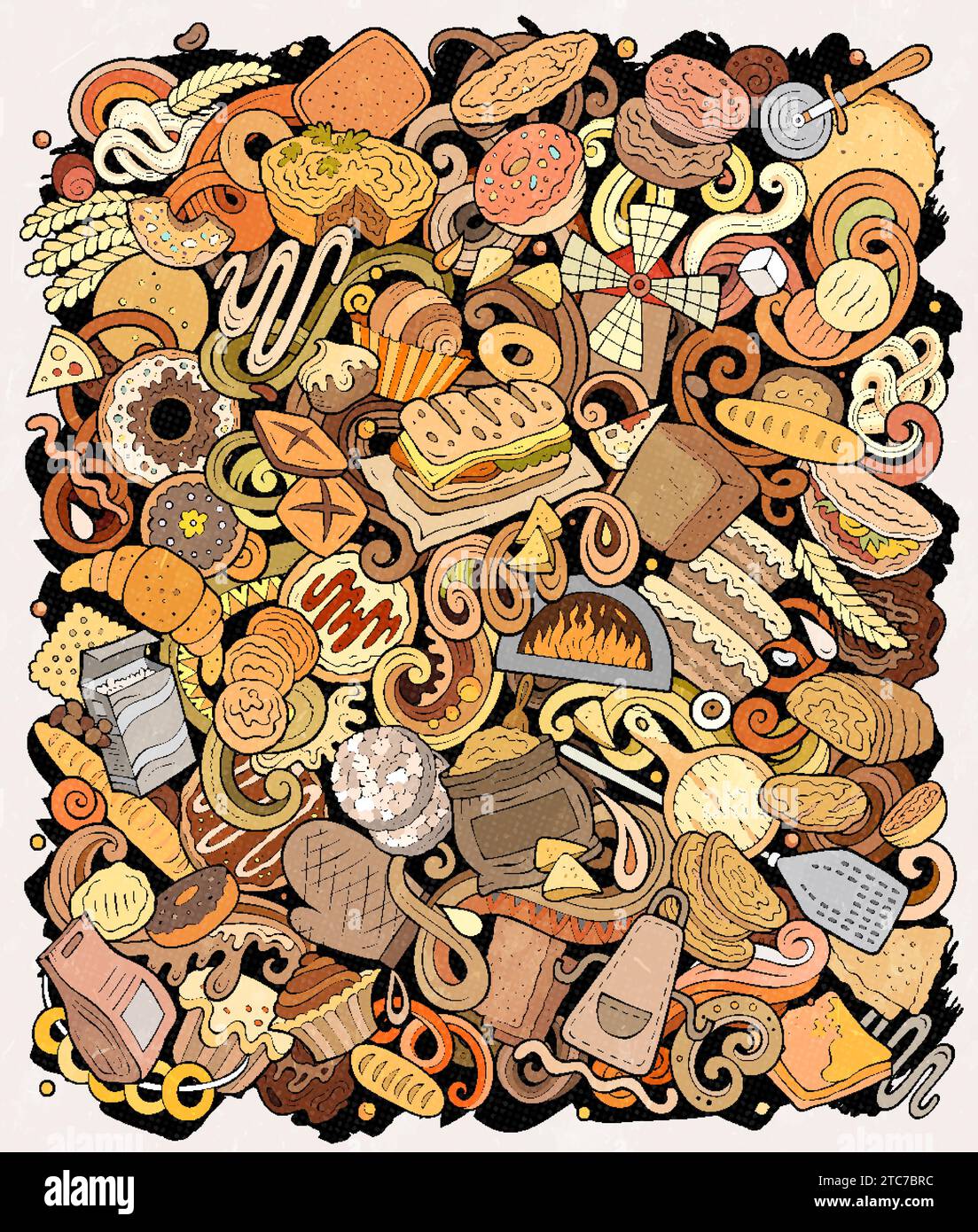 Cartoon vector Bakery doodle illustration features a variety of ...