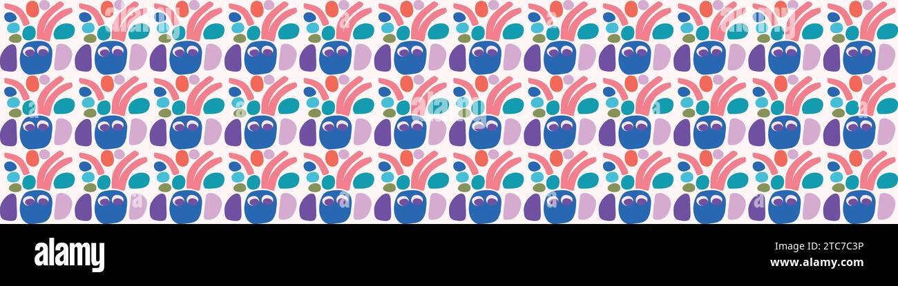 Cute scandi kids monster graphic design doodle endless vector border ...