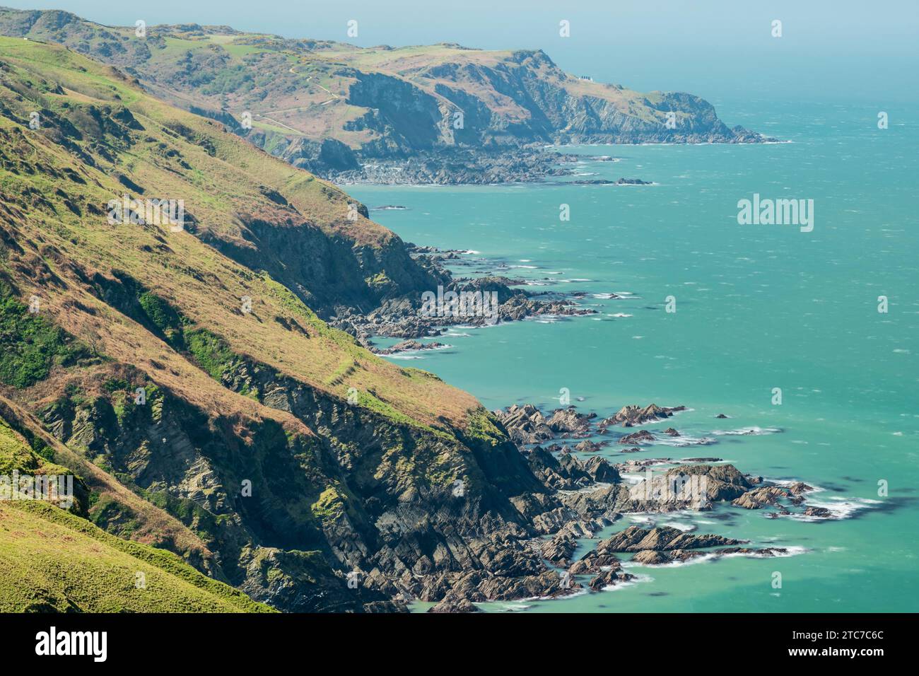View along the dramatic North Devon coast towards Bull Point from ...