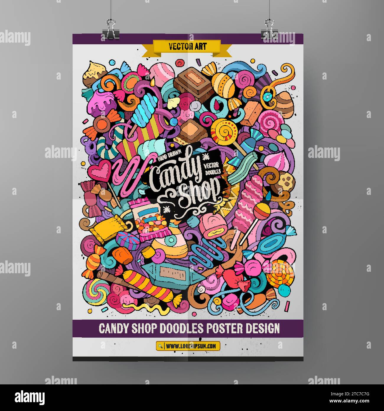 Cartoon vector doodle Candies poster template. Corporate identity for ...