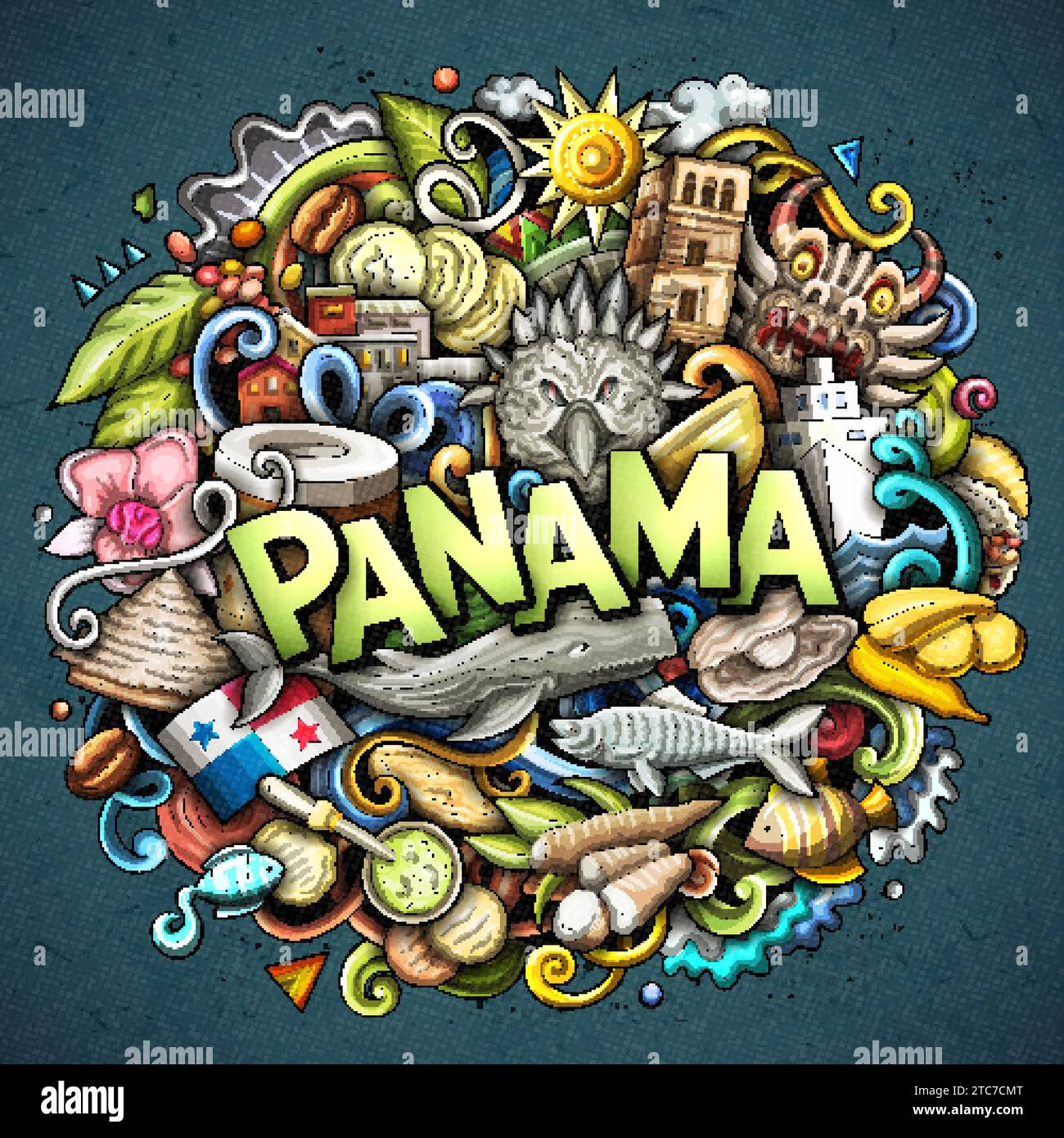 Vector funny doodle illustration with Panama theme. Vibrant and eye ...