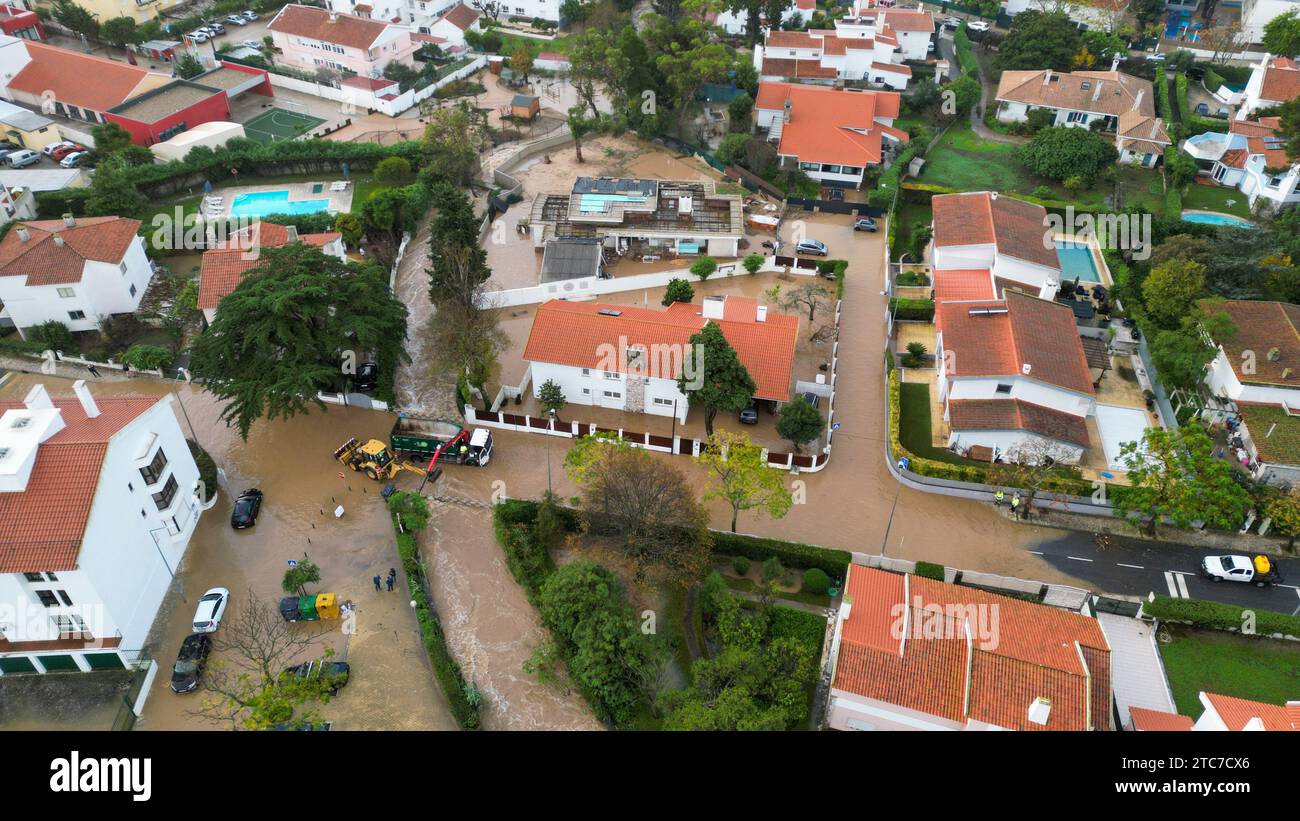 Aerial view over flooding streets, in Estoril, Lisbon, Portugal Stock ...