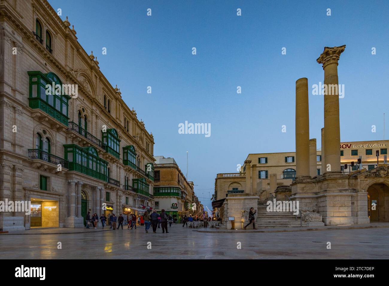 Pedestrian street in the historic city center of Valletta, Malta Stock ...