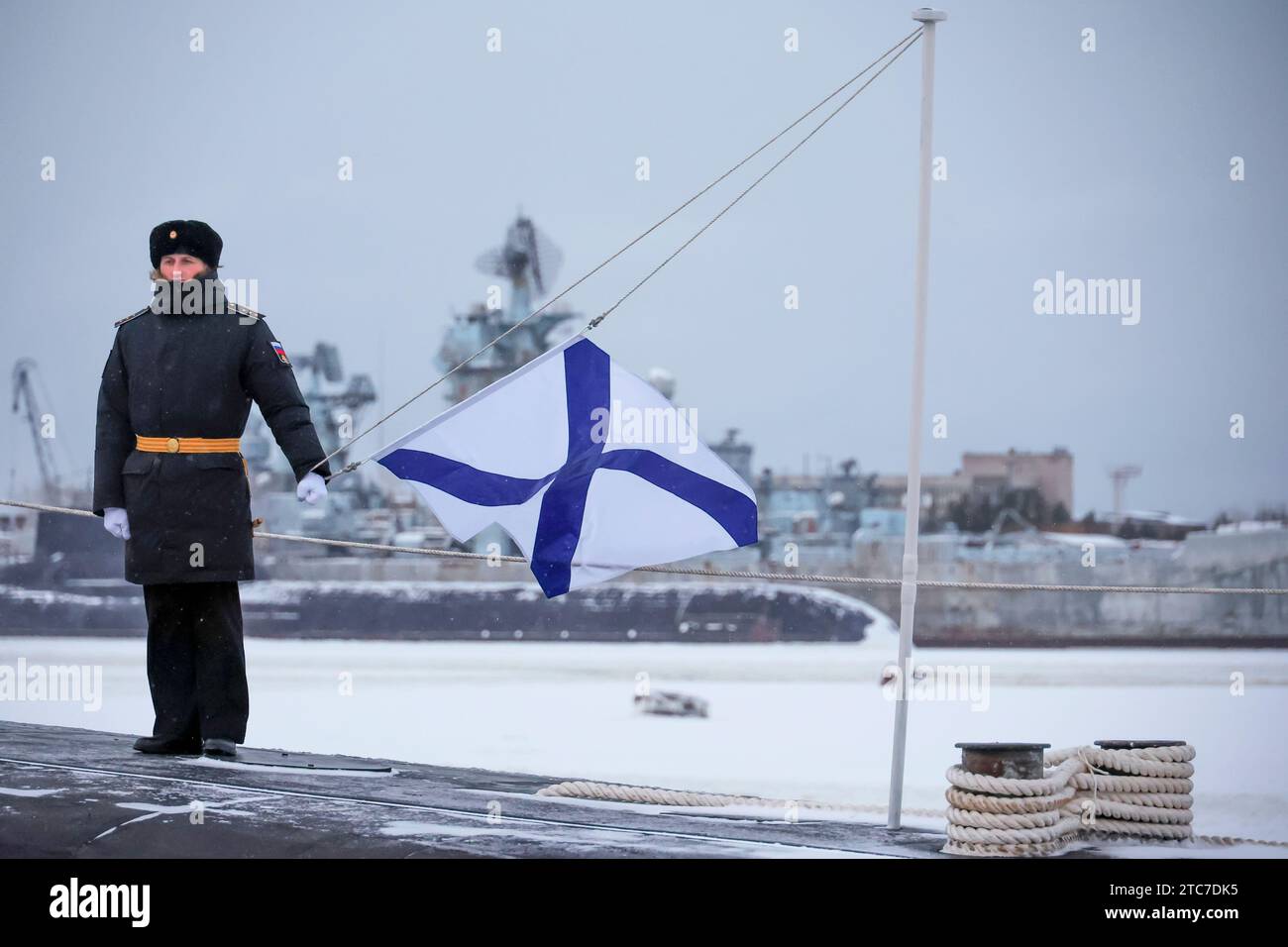 A Russian sailor stands on the deck of the newly-built nuclear ...
