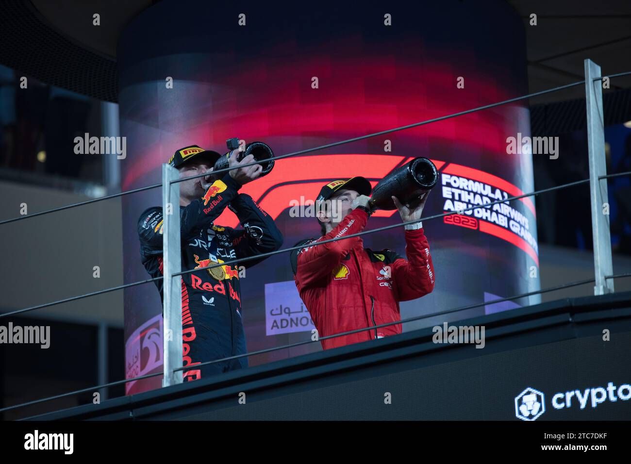 Max Verstappen and Charles Leclerc celebrate coming first and second in ...