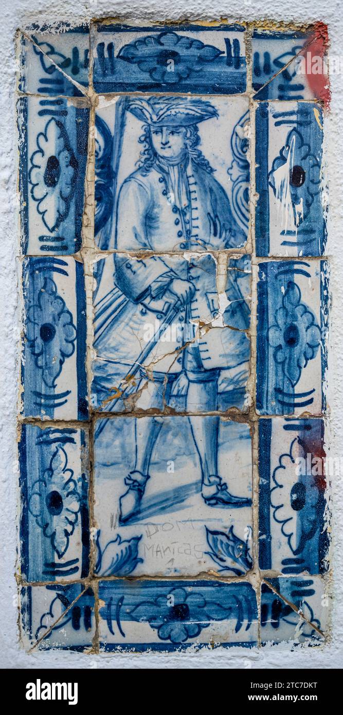 Traditional Portuguese tile art, azulejo, depicting a 17th century ...