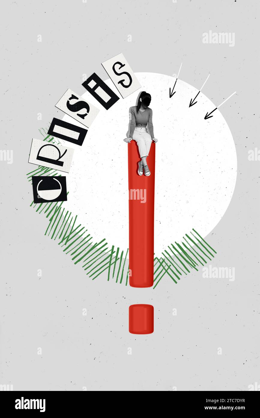 Vertical collage picture sitting young faceless retro girl clueless ...