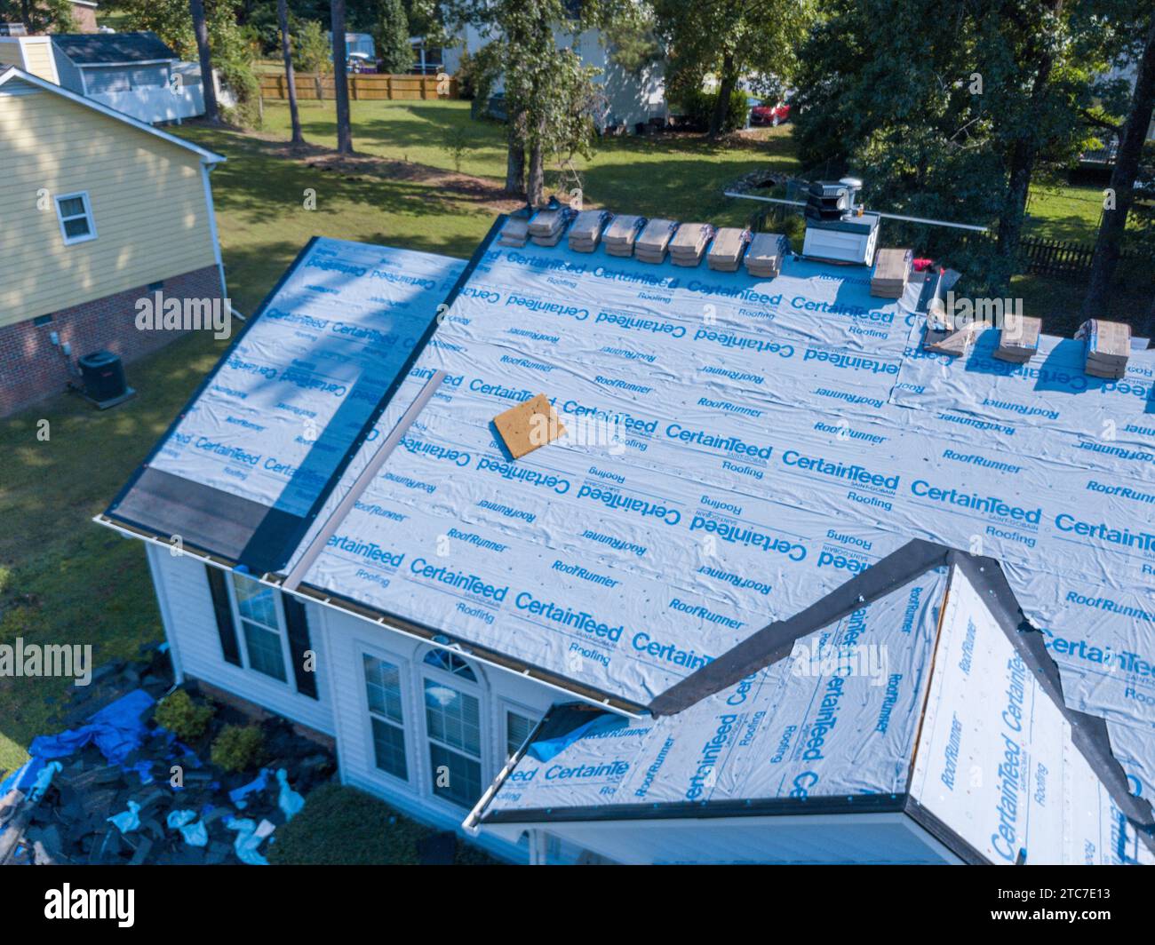 Drone photos of residential roof installation Stock Photo - Alamy
