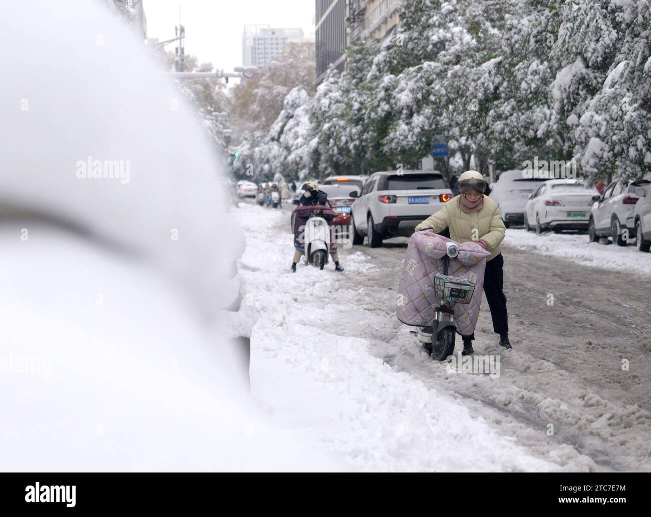 Zhengzhou, China's Henan Province. 11th Dec, 2023. People trudge ...