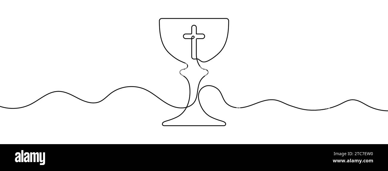 Continuous editable line drawing of holy grail. One line drawing ...