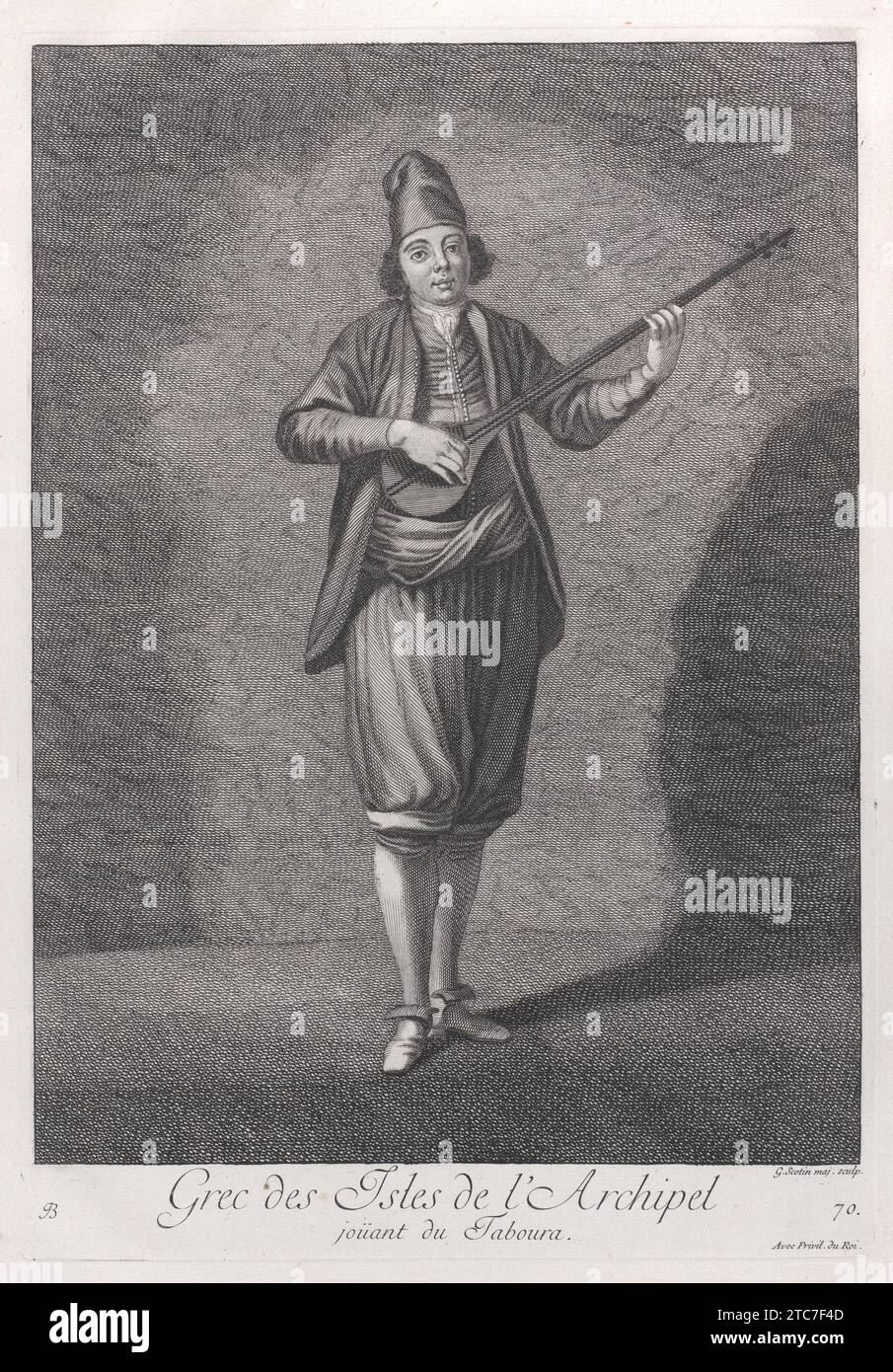 Grec des Isles de l'Archipel, jouant du Taboura, plate 70 from "Recueil ...
