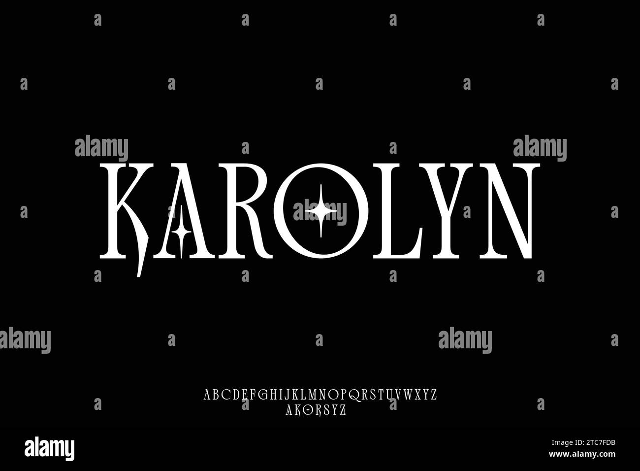 Unique decorative condensed serif alphabet display font vector with ...