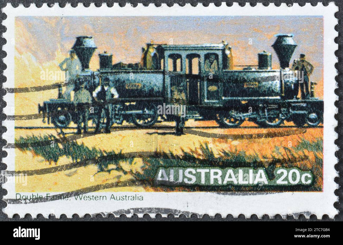Cancelled postage stamp printed by Australia, that shows Double Fairlie ...