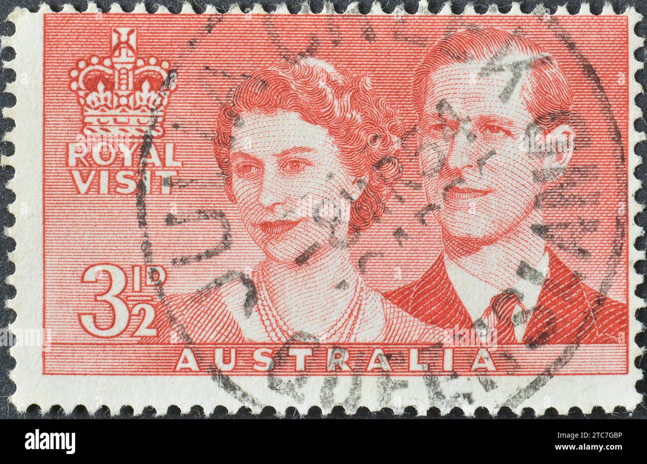 Cancelled postage stamp printed by Australia, that shows Queen ...