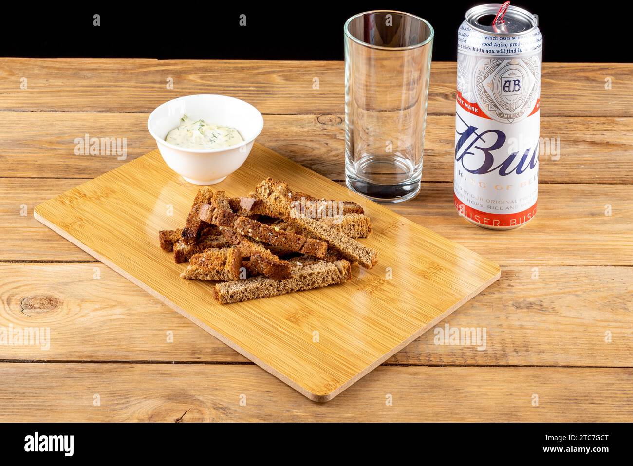 Moscow, Russia - December 08, 2023: Toast with dried garlic and tartar ...