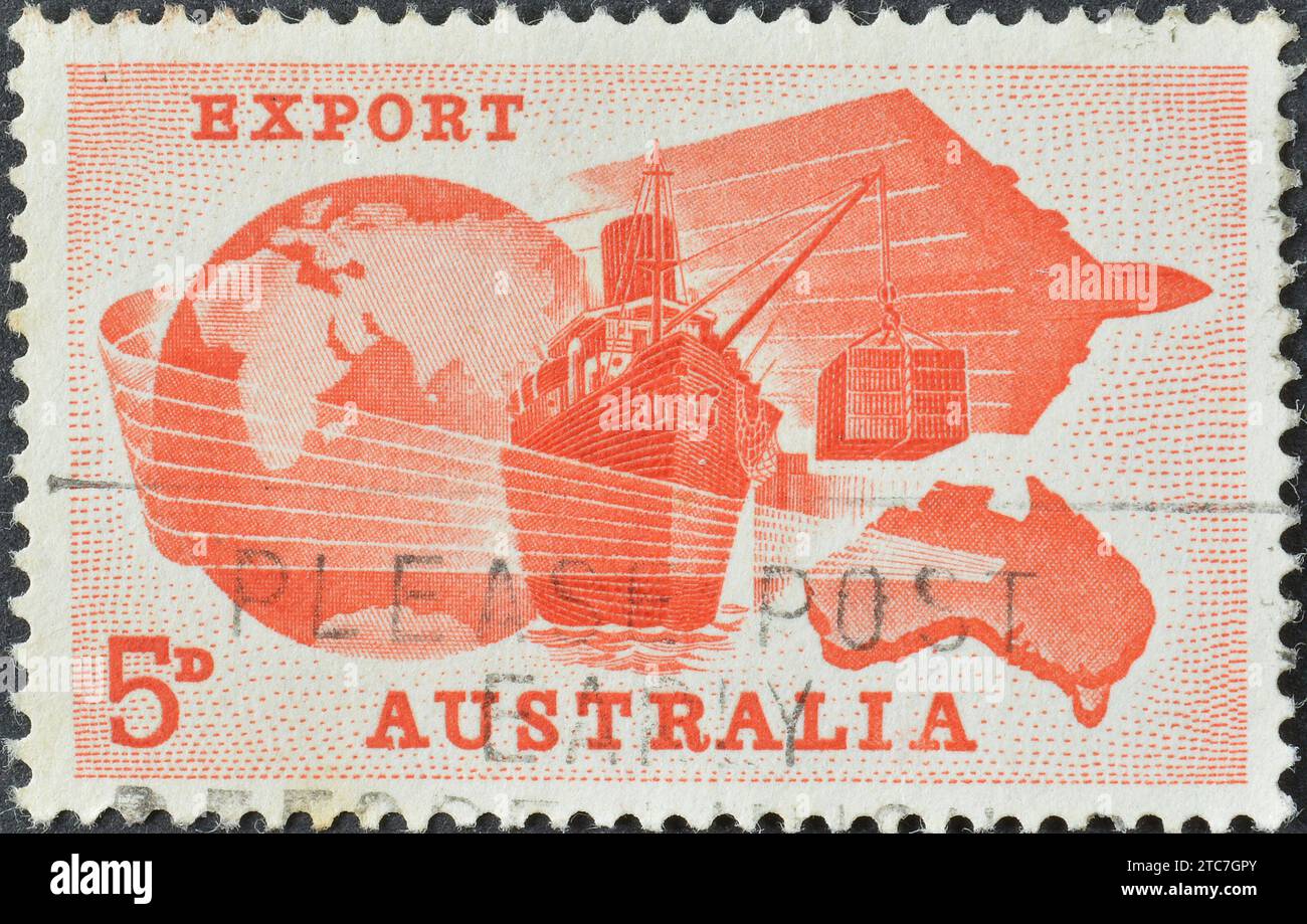 Cancelled postage stamp printed by Australia, that promotes Export ...