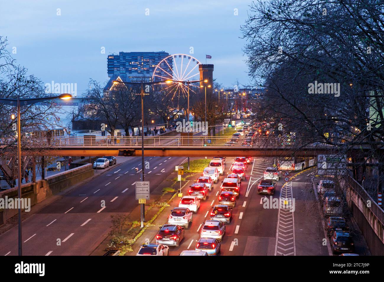 traffic jam on the Rheinufer street, exit from the Rheinufer tunnel ...