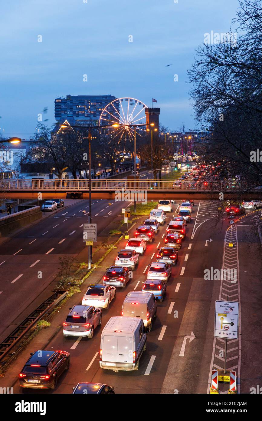 traffic jam on the Rheinufer street, exit from the Rheinufer tunnel ...