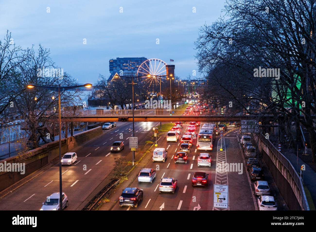 traffic jam on the Rheinufer street, exit from the Rheinufer tunnel ...