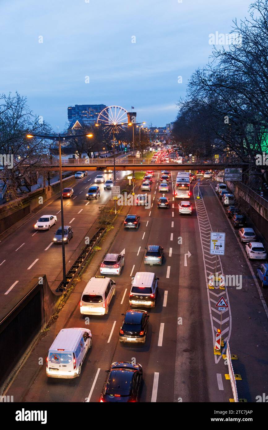 traffic jam on the Rheinufer street, exit from the Rheinufer tunnel ...