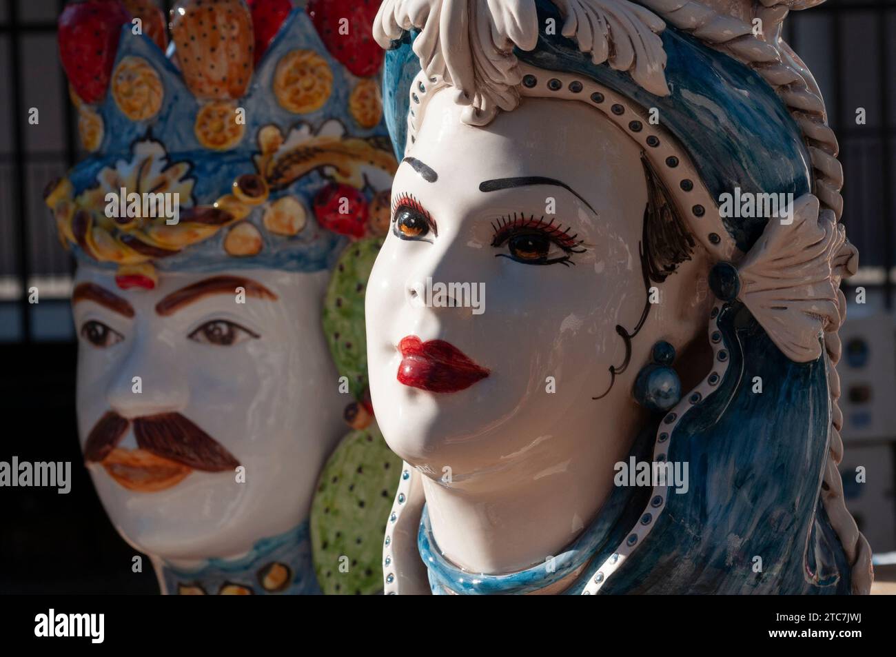 Italy, Flea Market, Ceramic Heads Typical of Caltagirone Stock Photo ...