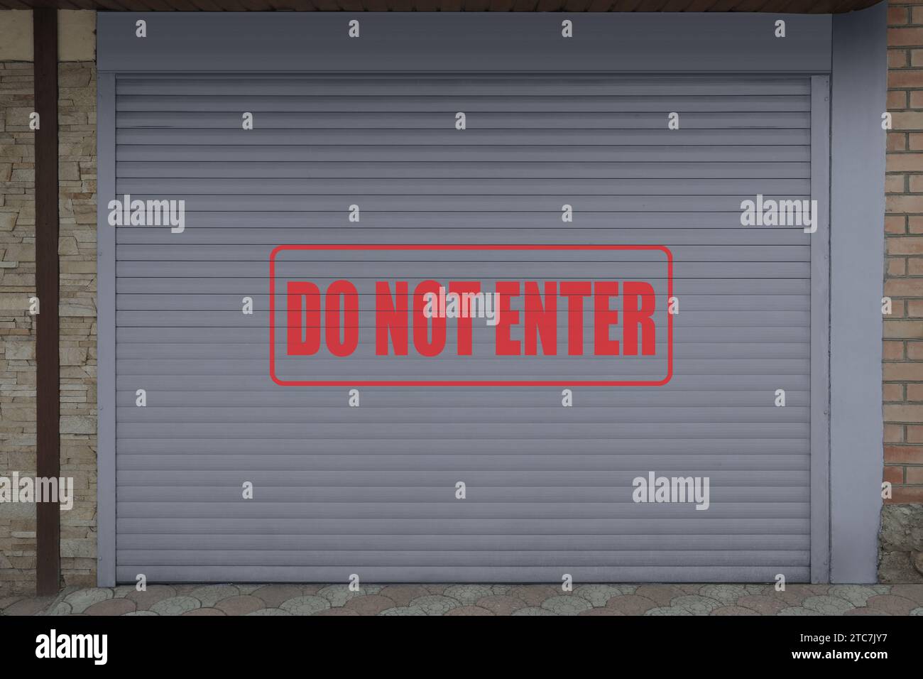 Text Do Not Enter on roller shutter garage door outdoors Stock Photo ...
