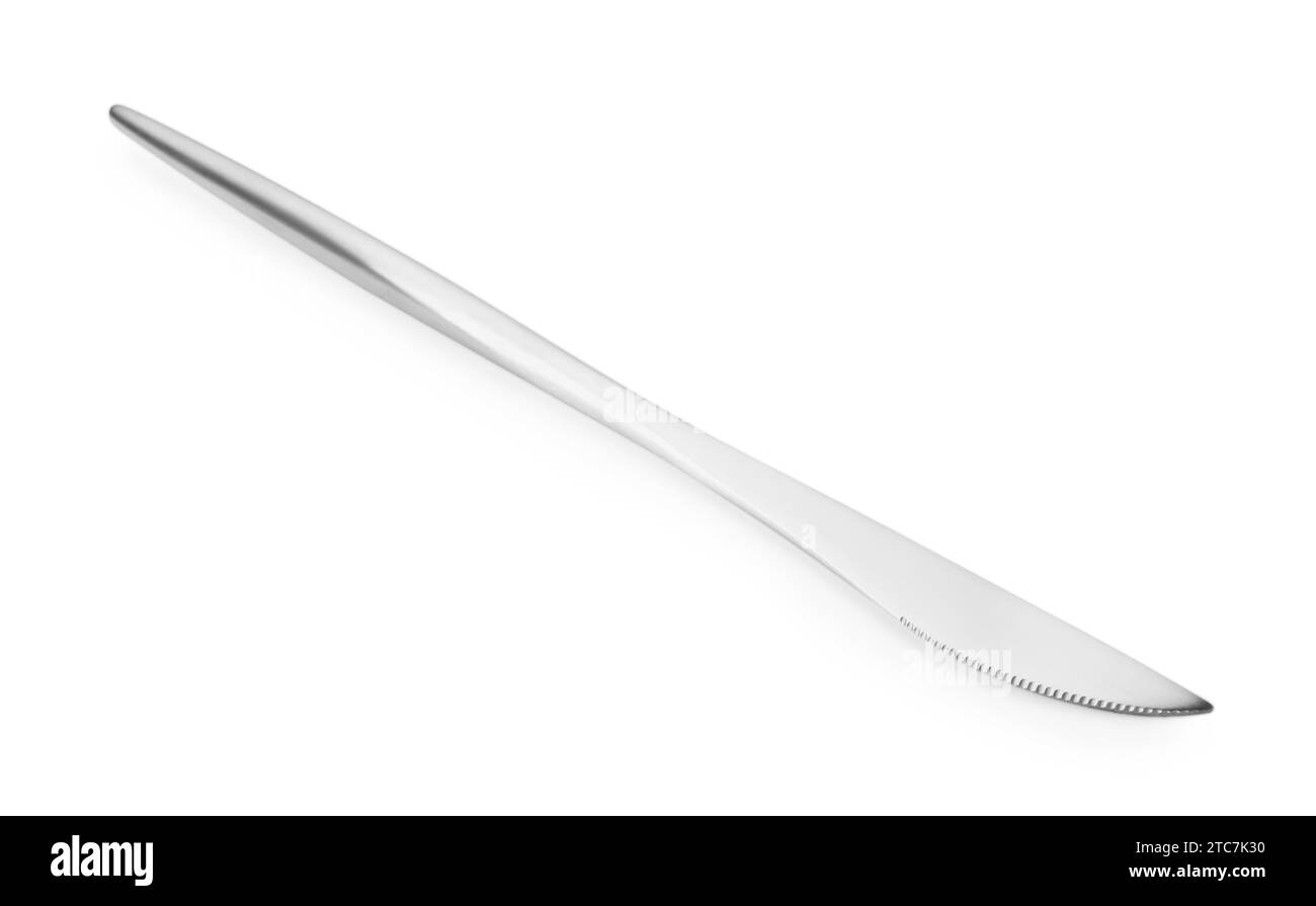 One shiny silver knife isolated on white Stock Photo - Alamy