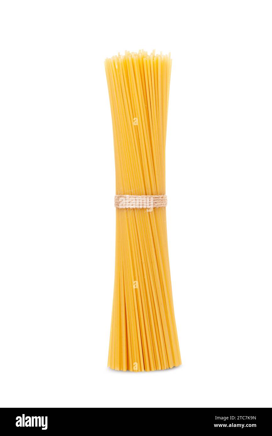 Bunch of spaghetti tied with a rope isolated on white background. With ...