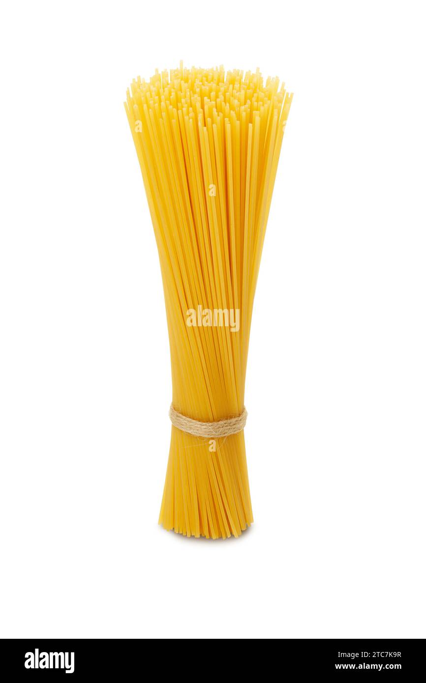 Bunch of spaghetti tied with a rope isolated on white background. With ...