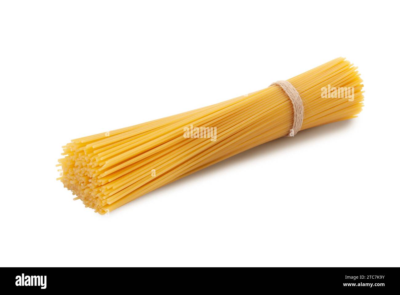 Bunch of spaghetti tied with a rope isolated on white background. With ...