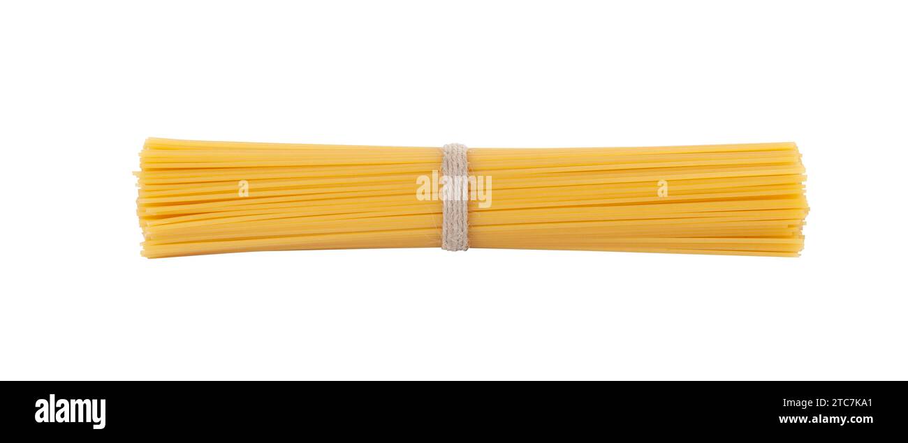 Bunch of spaghetti tied with a rope isolated on white background. With ...